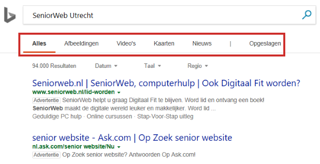 Zoeken met Bing | SeniorWeb