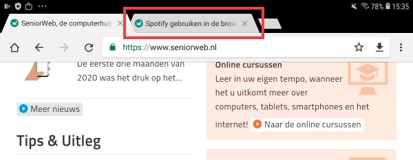 Op de tablet tabbladen gebruiken bij het internetten | SeniorWeb